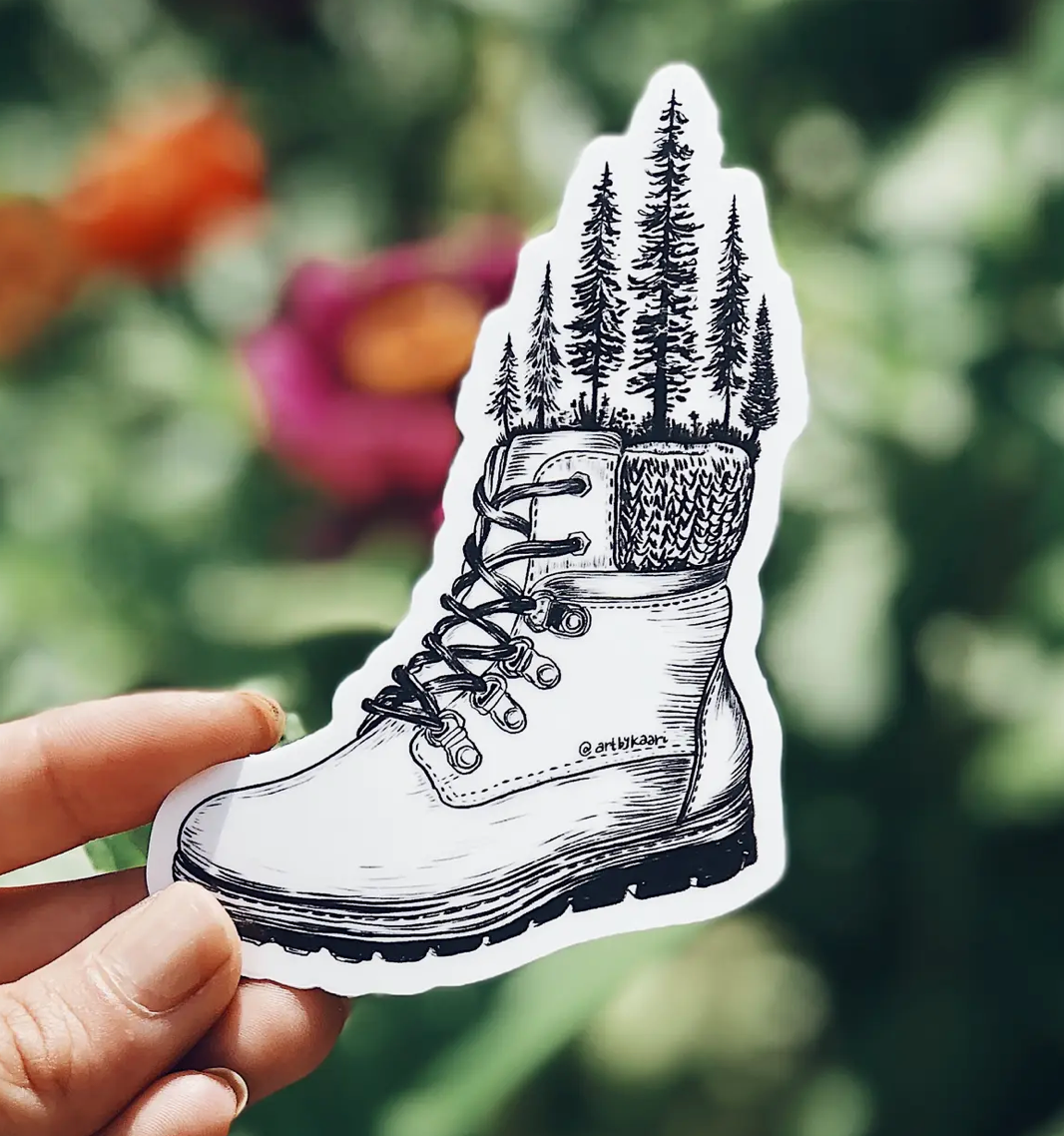 Forested Hiking Boot Sticker | Drift Mercantile Co.